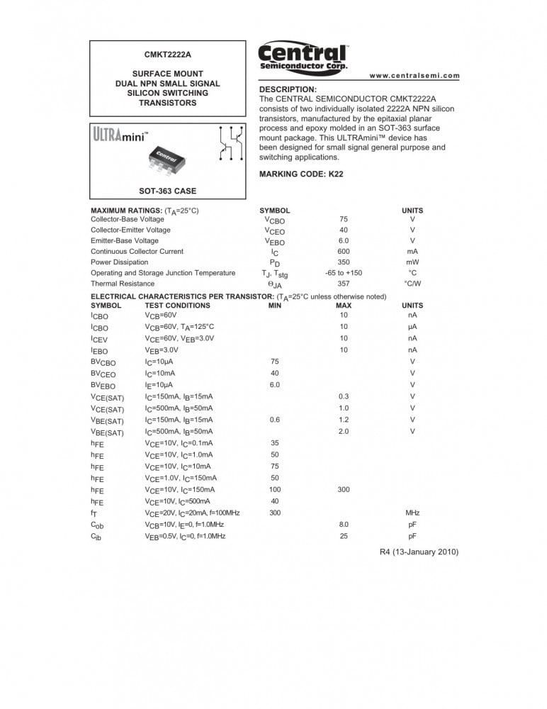 CMKT2222A TR PBFREE datasheet page 1
