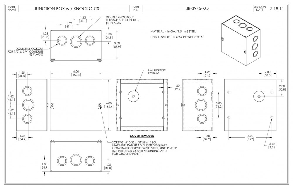 JB-3945-KO product drawing and enclosure details