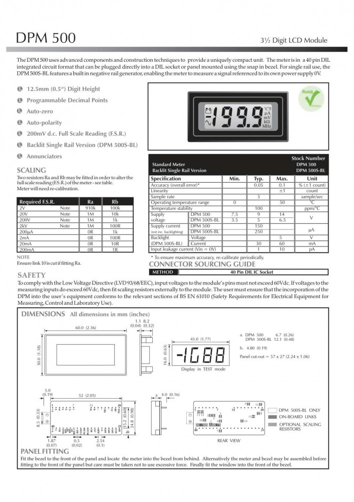 DPM 500 product documentation page 1