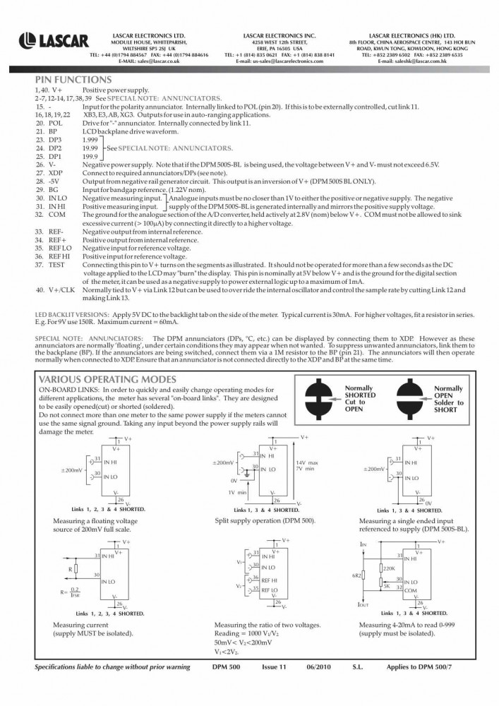 DPM 500 product documentation page 2