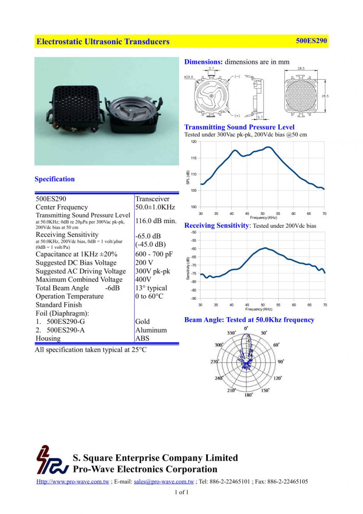 500ES290 technical specification and product reference page