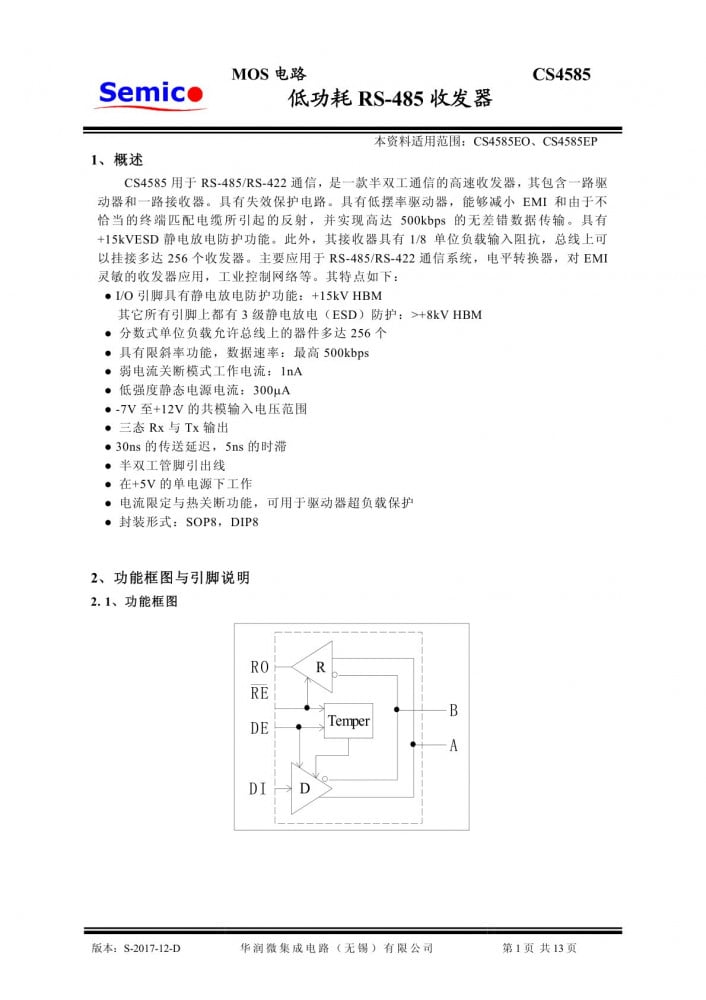 CS4585EO datasheet page 1