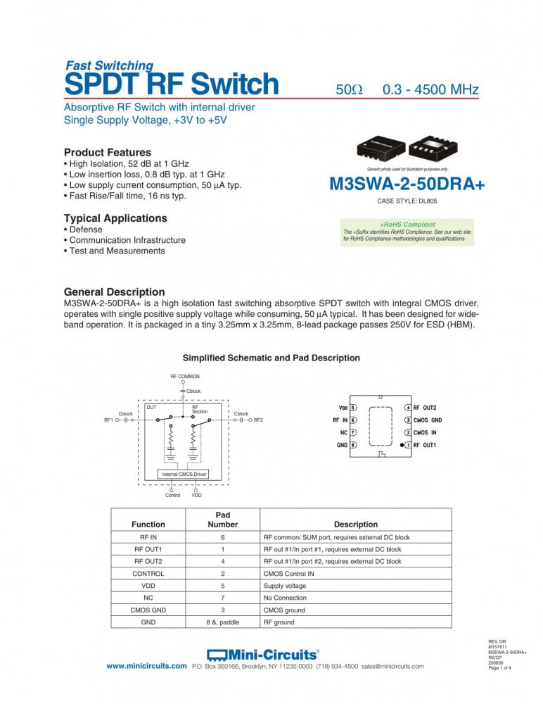 M3SWA-2-50DRA+ datasheet page 1