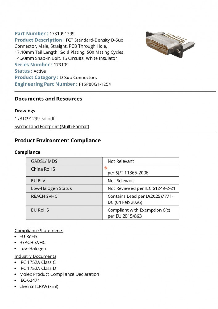 MOLEX 1731091299 drawing page 1