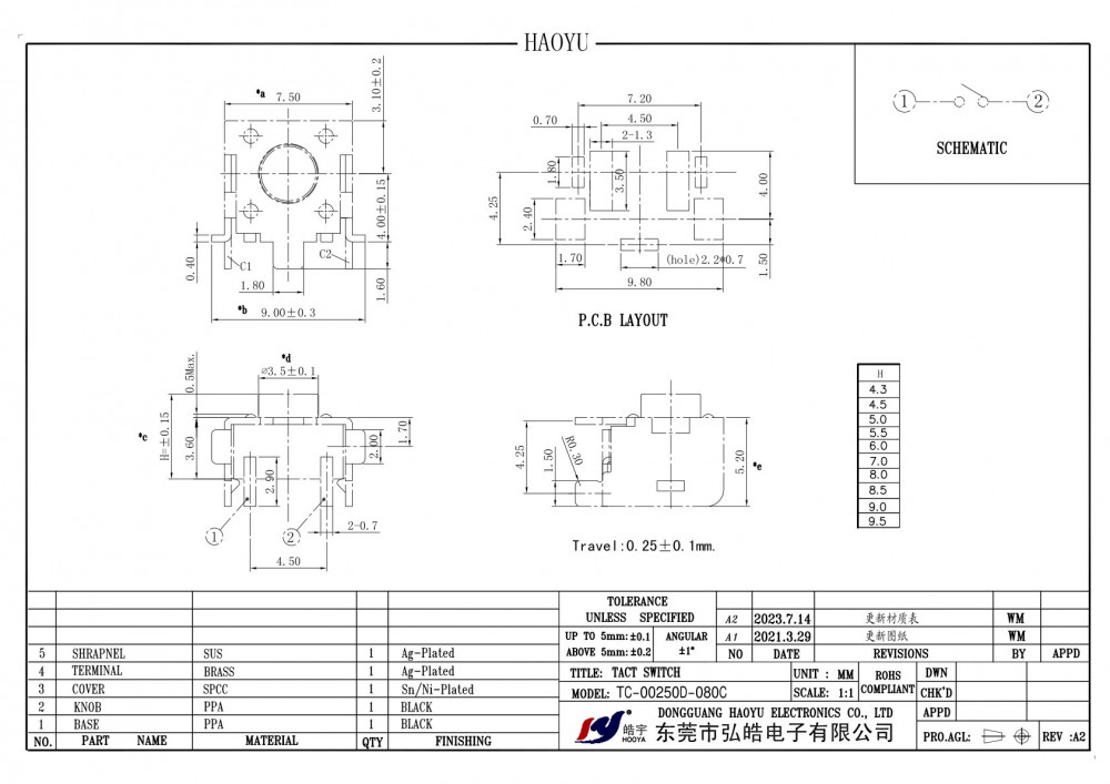 HOOYA TC-00250D-080C technical drawing