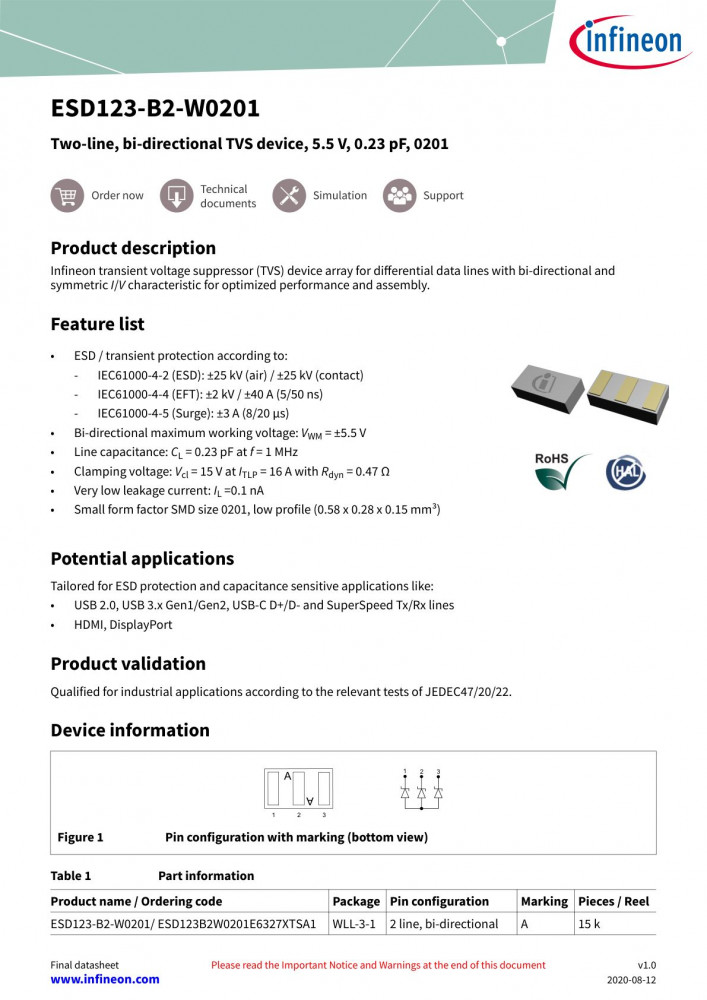 ESD123B2W0201E6327XTSA1 datasheet page 1