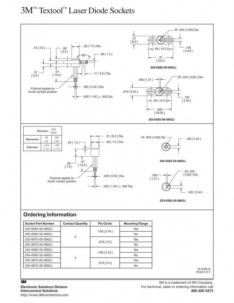 3M TS-0406-B laser diode socket technical document page 2