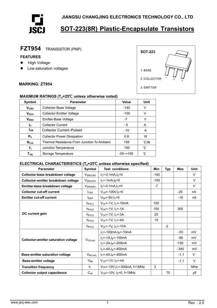 FZT954 datasheet page 1