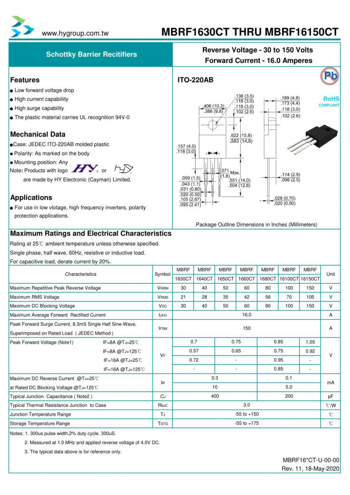 MBRF16100CT datasheet page 1