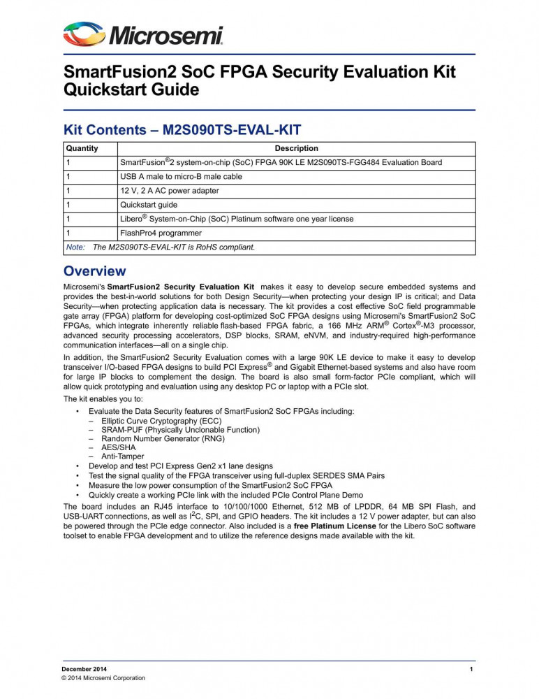 M2S090TS-EVAL-KIT quickstart guide page 1