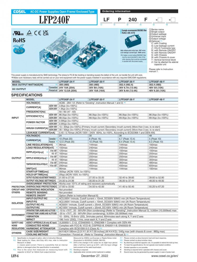 Cosel LFP series document page 6