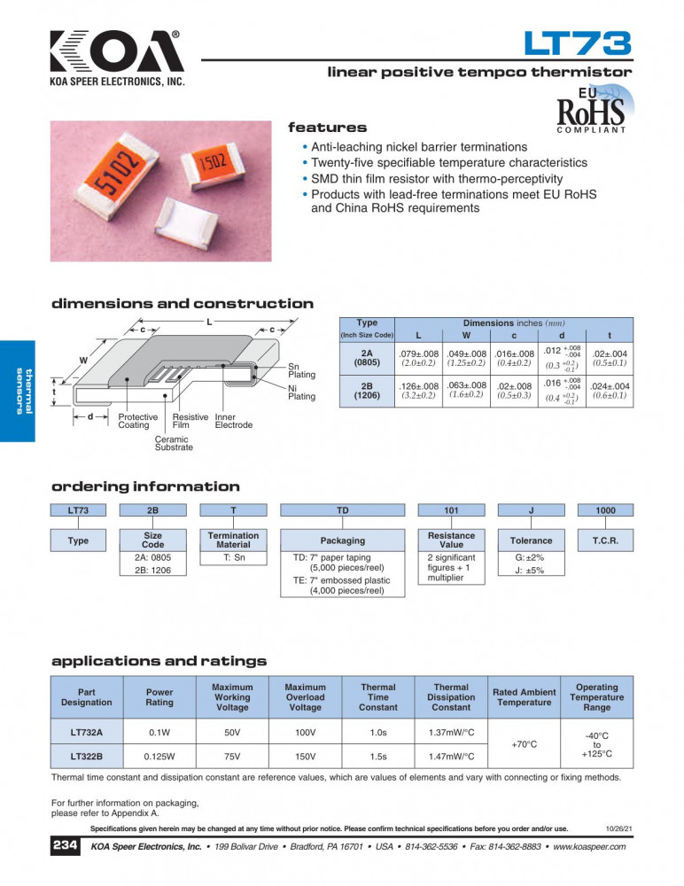 KOA LT732 series datasheet page 1