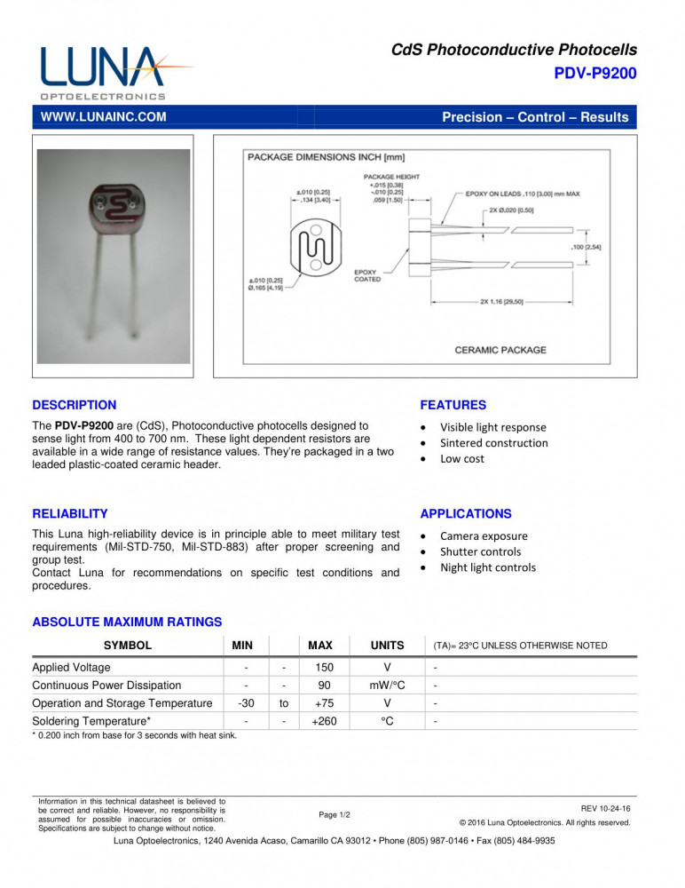 PDV-P9200 datasheet page 1