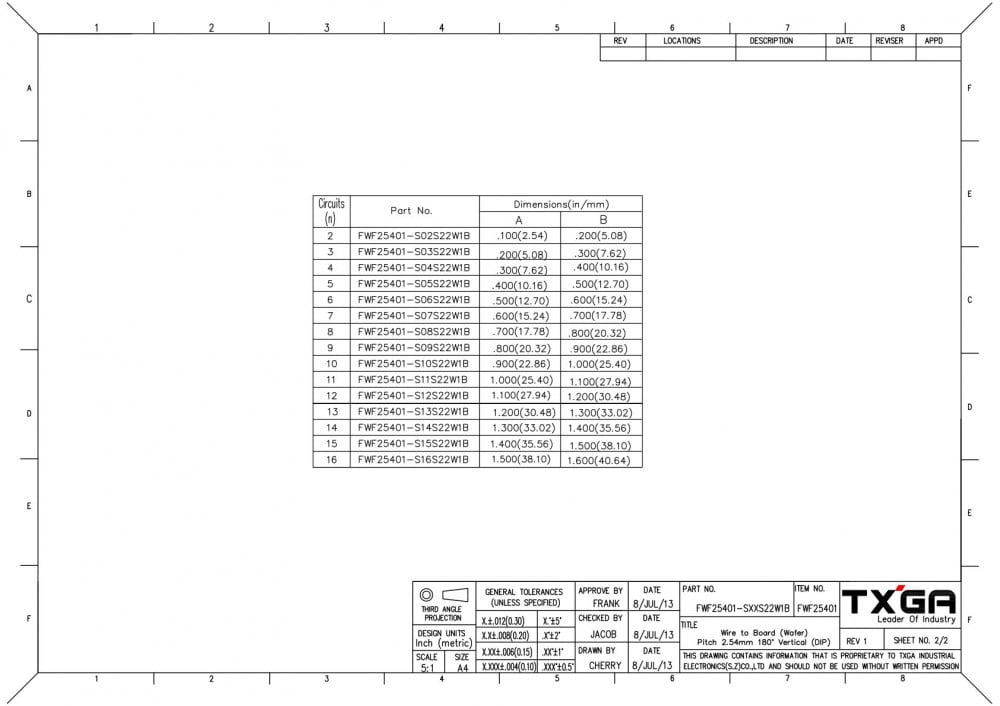 TXGA FWF25401 technical drawing page 2