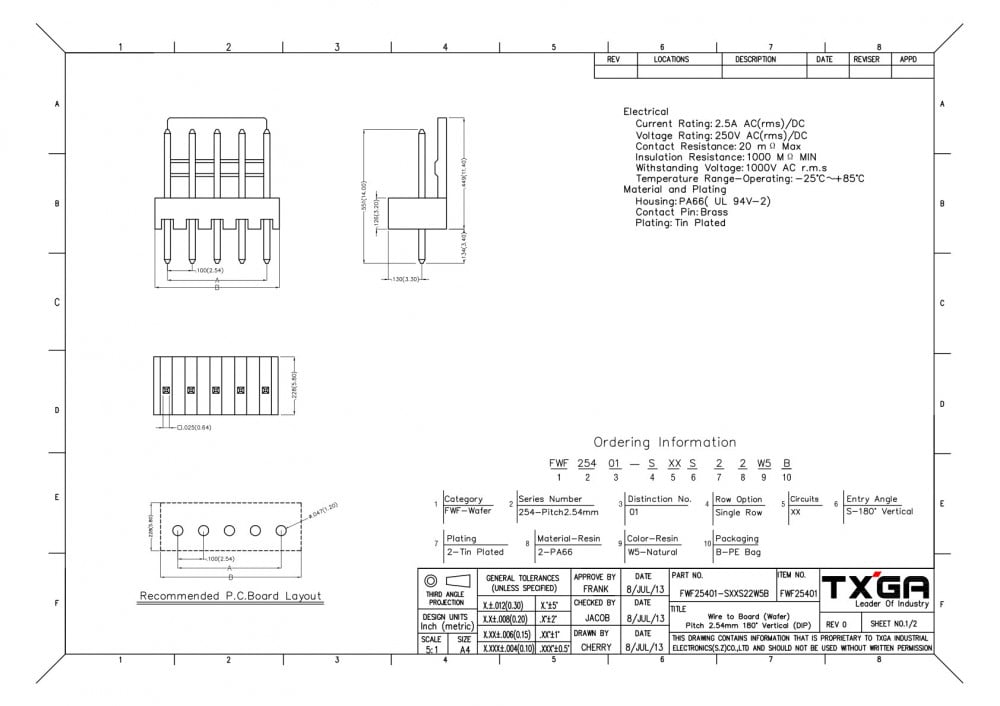 TXGA FWF25401 technical drawing page 3