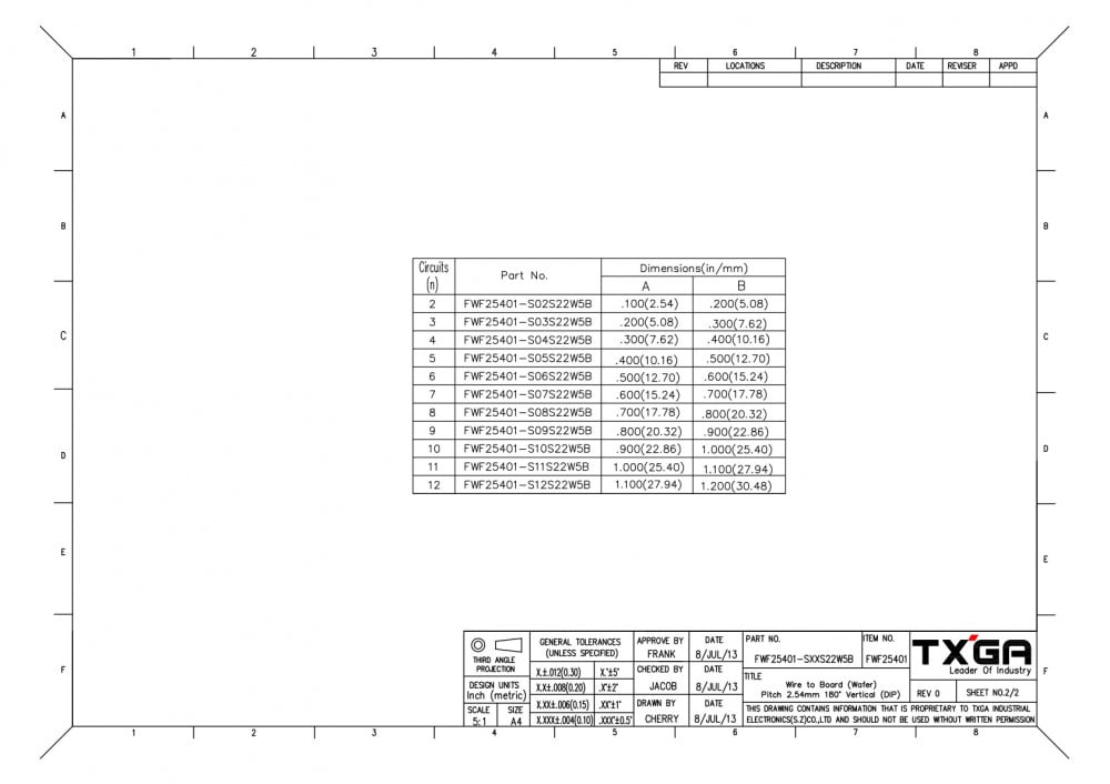 TXGA FWF25401 technical drawing page 4