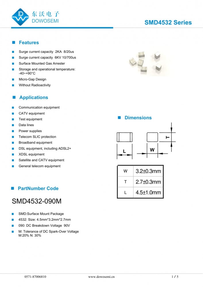 DOWO SMD4532-400M datasheet page 1