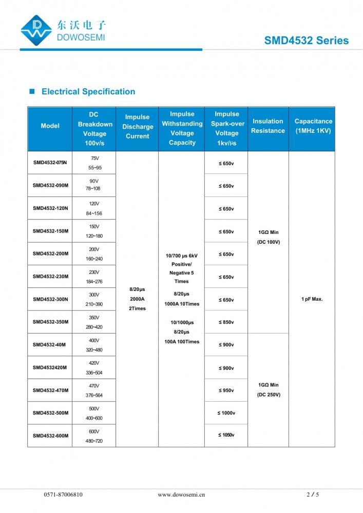 DOWO SMD4532-400M datasheet page 2