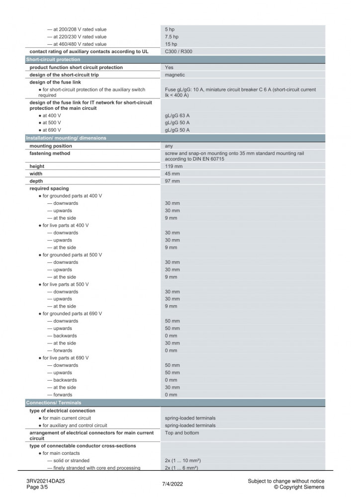 3RV20214DA25 technical document page 3