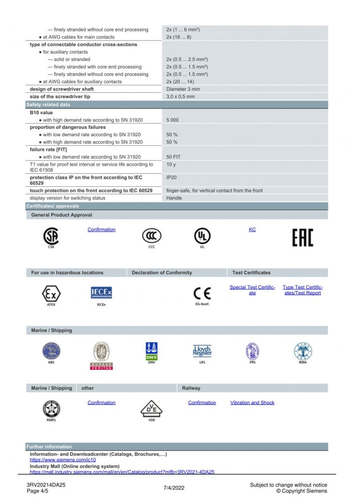 3RV20214DA25 technical document page 4