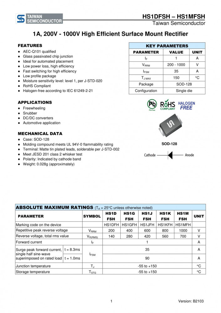HS1KFSH technical document page 1