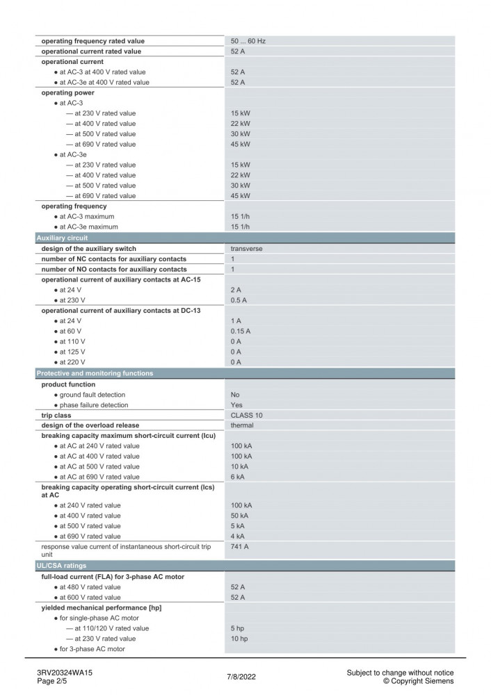 SIEMENS 3RV20324WA15 datasheet page 2