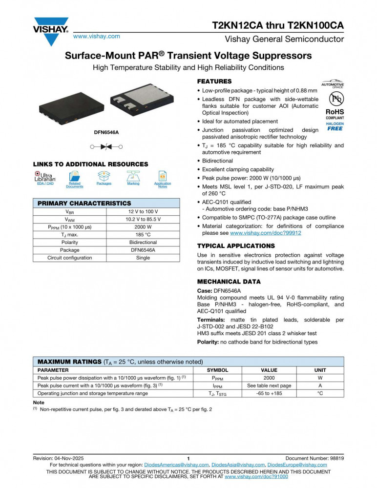 Vishay T2KN datasheet page 1