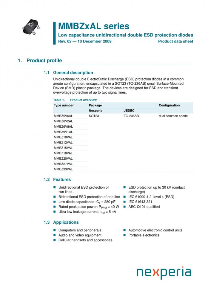 MMBZ9V1AL datasheet page 1