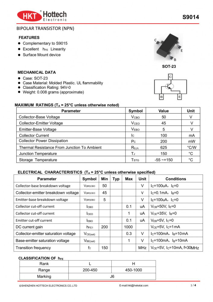 S9014 datasheet page 1
