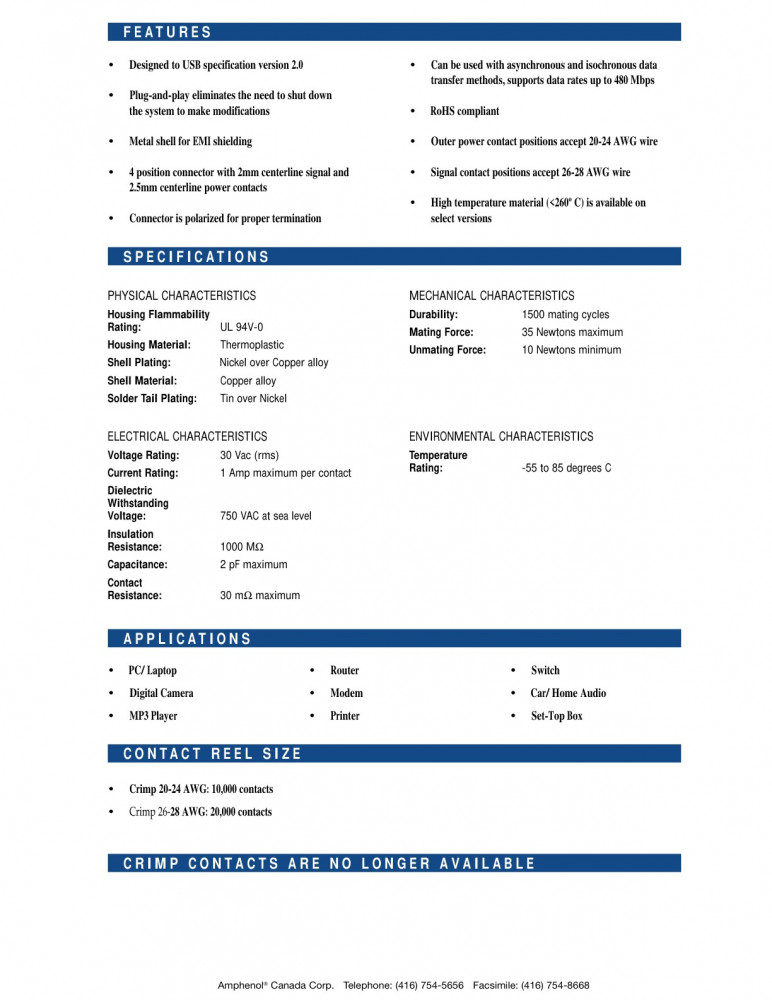 Amphenol USB connector document page 2
