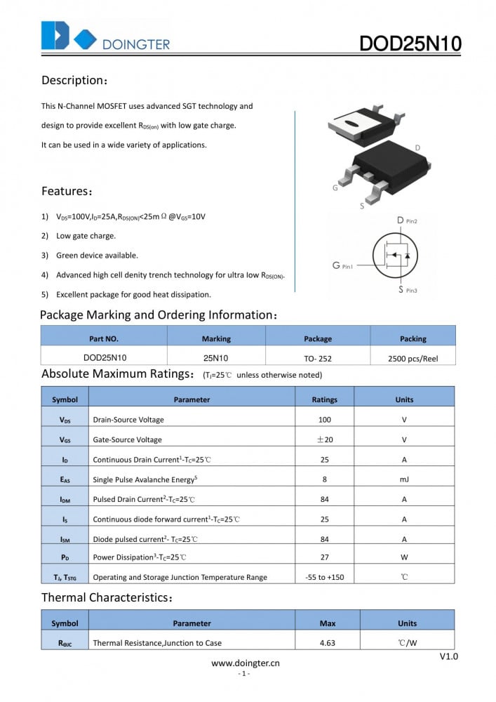DOD25N10 datasheet page 1