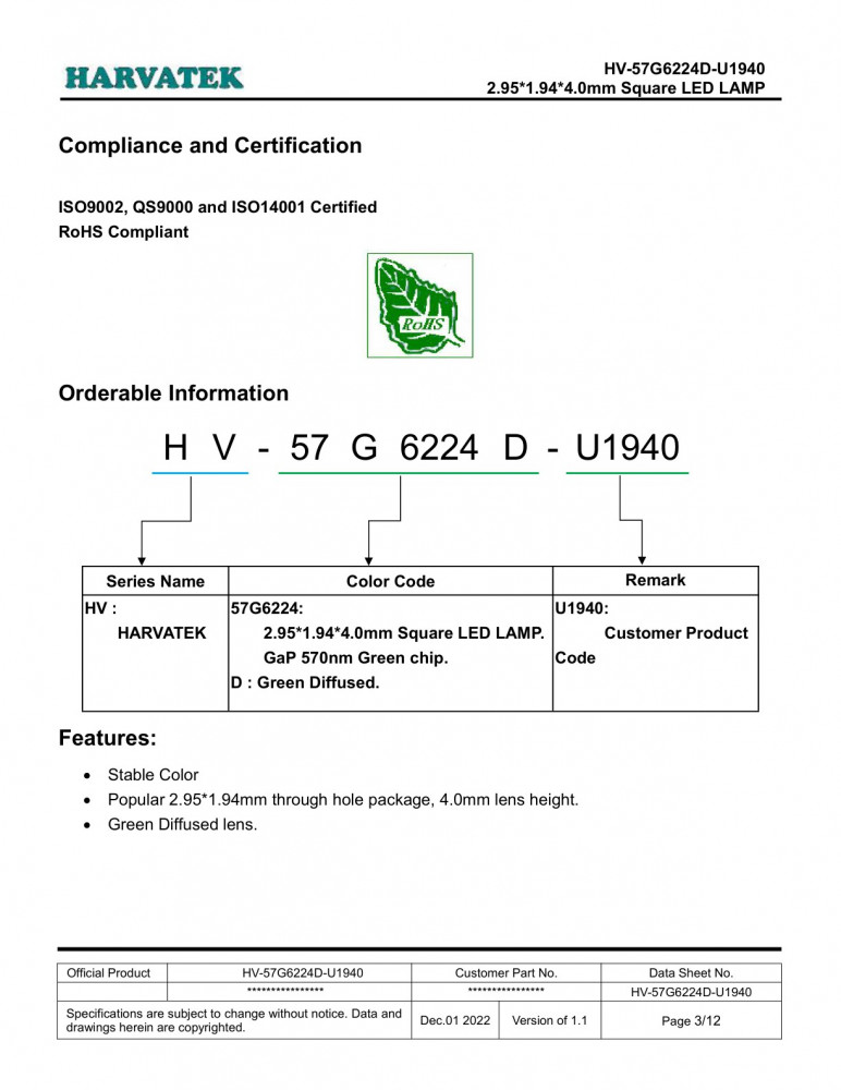 HV-57G6224D-U1940 datasheet page 3