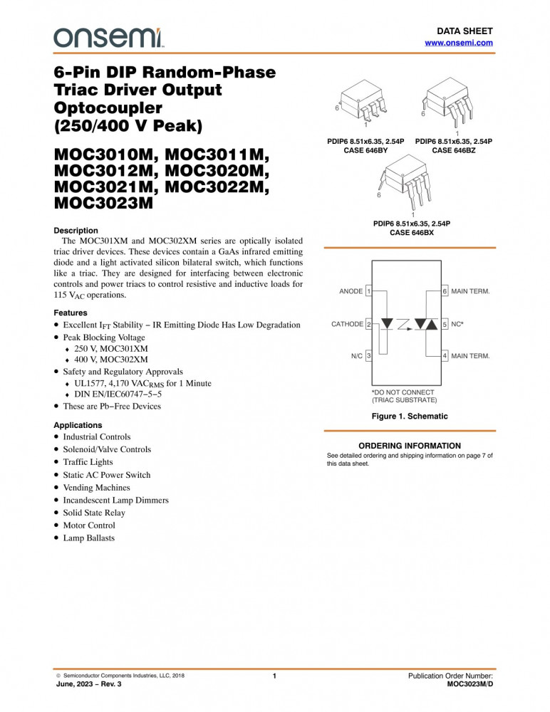 MOC3023SR2M datasheet page 1