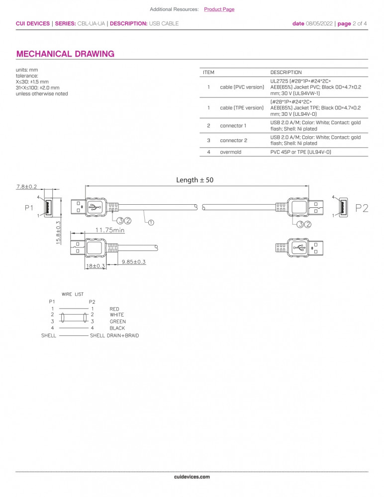 CBL-UA-UA-10GT technical document page 2