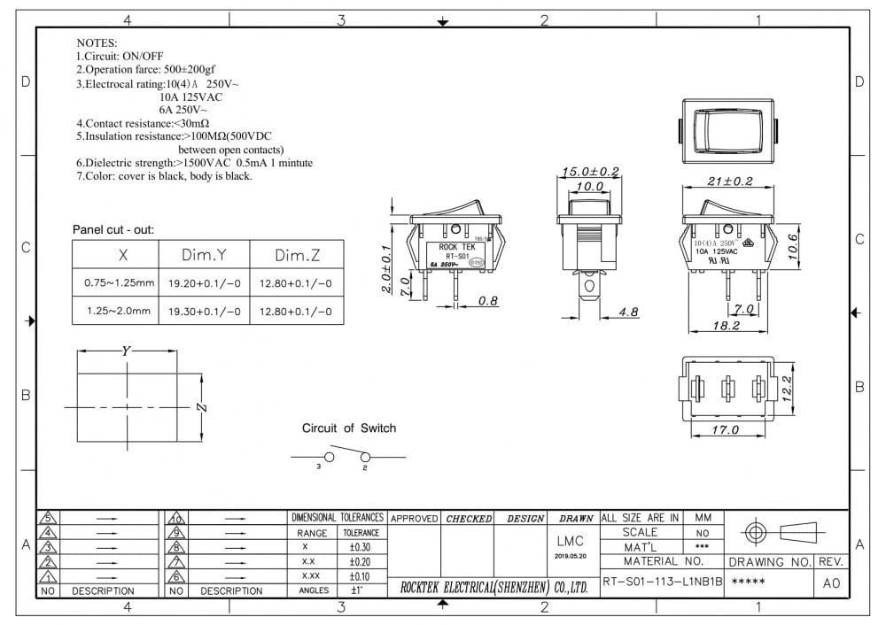 RT-S01-113-L1NB1B technical drawing and specifications