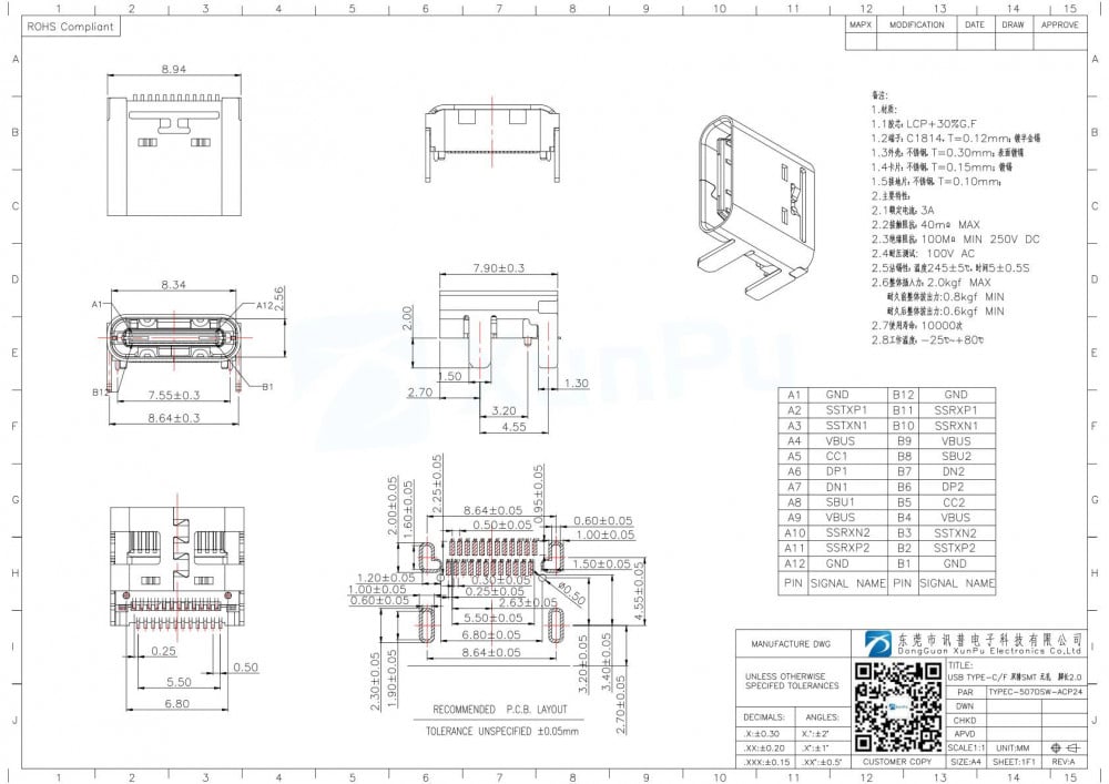 TYPEC-507DSW-ACP24 technical drawing page 1