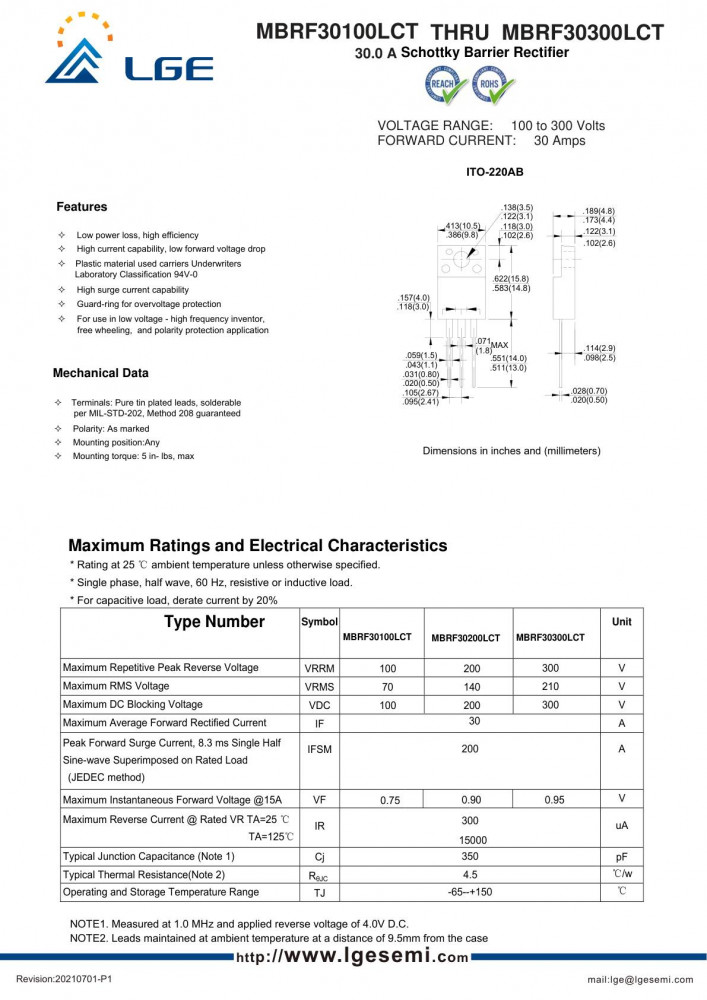 MBRF30200LCT datasheet page 1