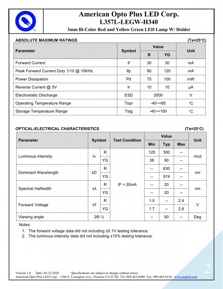 L357L-LEGW-H340 datasheet page 2