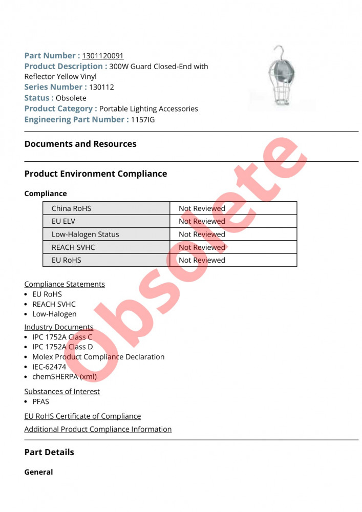 Product document image 1 for MOLEX 1301120091