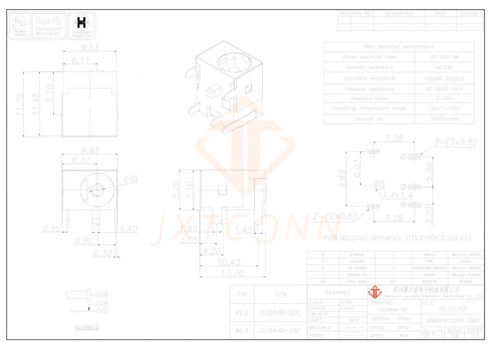 JXTCONN DC044B-20C technical document page 1