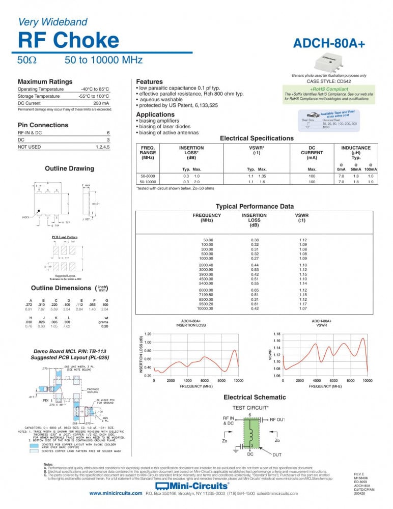 ADCH-80A+ Mini-Circuits technical document page