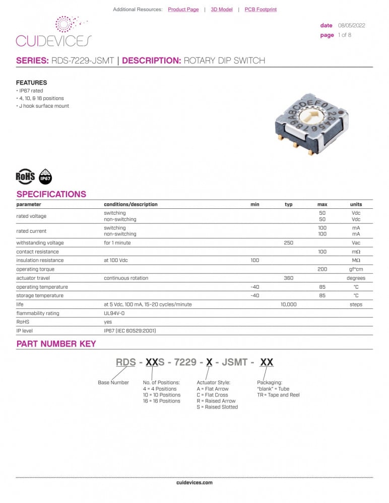 CUI RDS-4S-7229-R-JSMT datasheet page 1