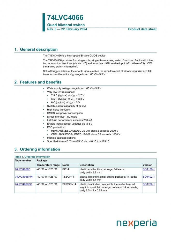 74LVC4066D,118 datasheet page 1