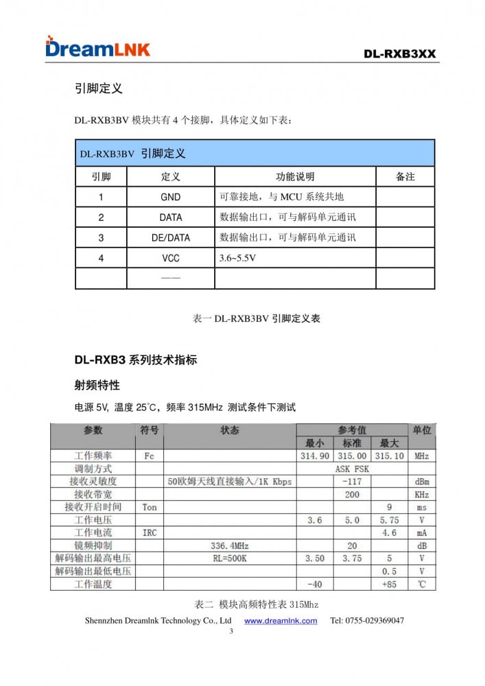 DL-RXB3BV-433M datasheet page 3