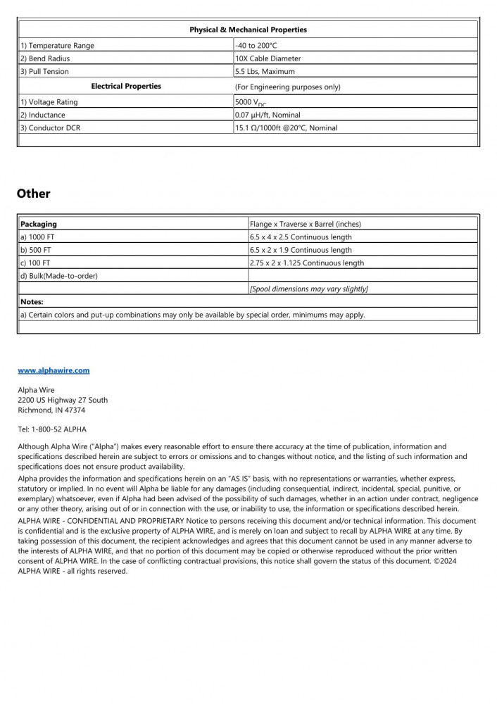 Alpha Wire 39X2205 WH001 technical specification page 2