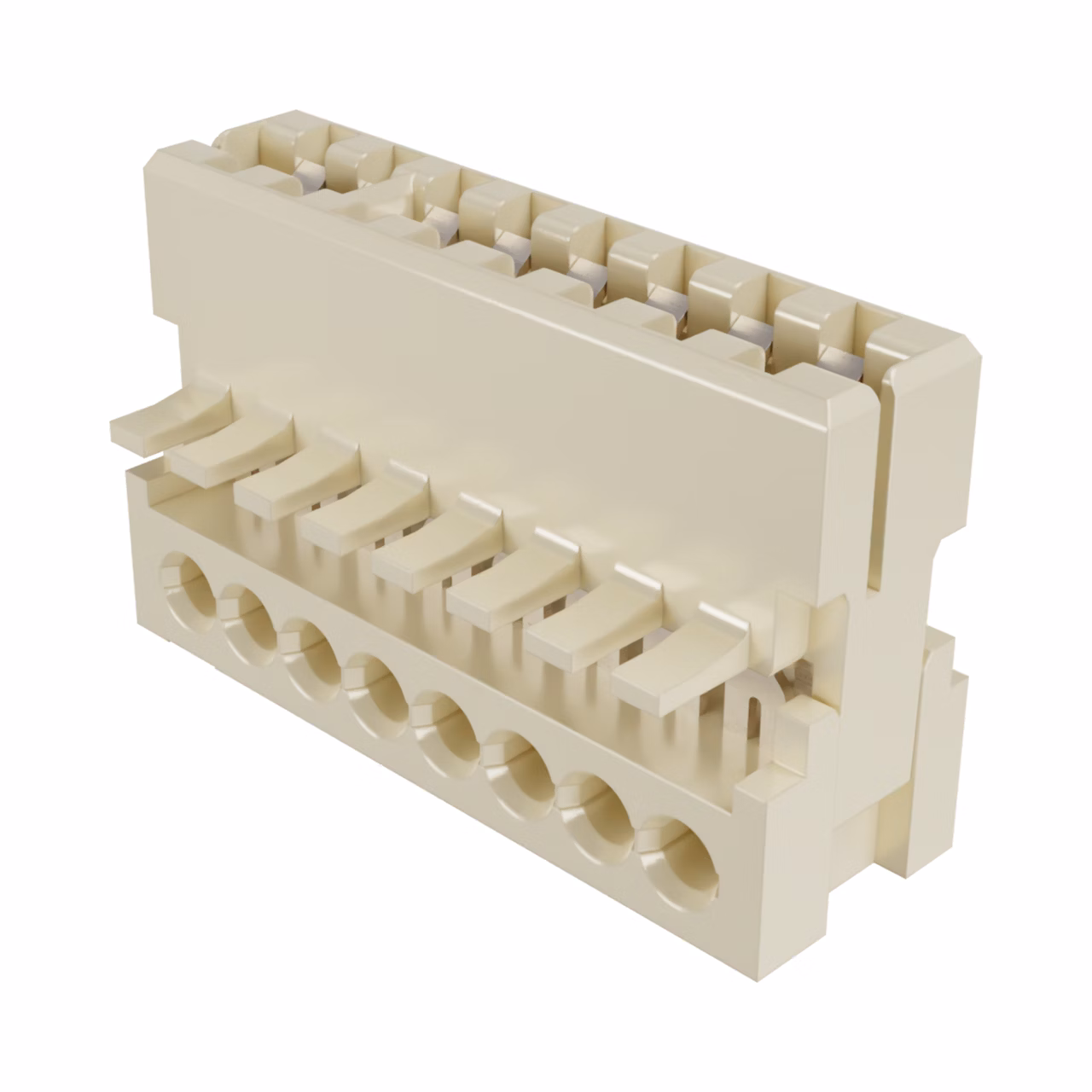Appli-Mate RAST 2.5 Connector, 2.50mm Pitch, Female, 8 Circuits, Positions A, B, C, D, E, F, G, H, and I Removed, Polarizing Rib Between 2/3, Locking Pips, Slotted Endwalls, Brown Color Stripe, Tin Plating for sale
