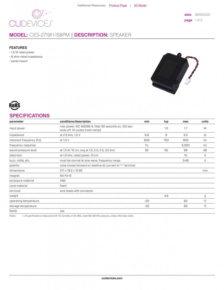 CES-271911-158PM datasheet page 1