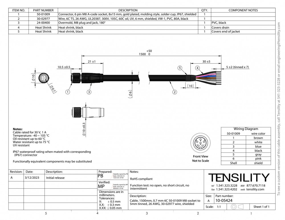 Tensility 10-05424 product drawing and wiring reference