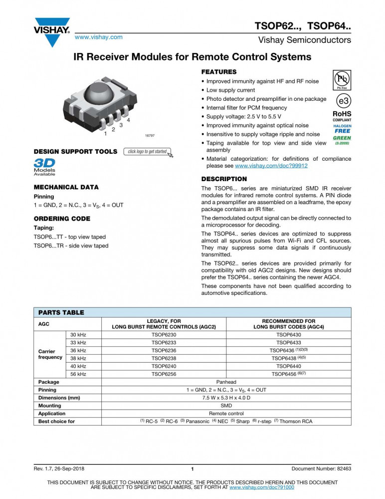 TSOP6238TT datasheet page 1