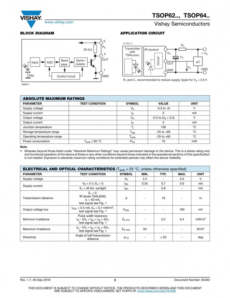 TSOP6238TT datasheet page 2